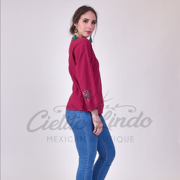 Cielito Lindo | Tops | New Handmade Beaded Boho Blouse Floral Sequined ...